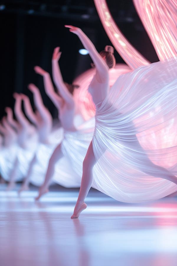 A Group of Synchronized Dancers in Elegant White Attire Performs a ...