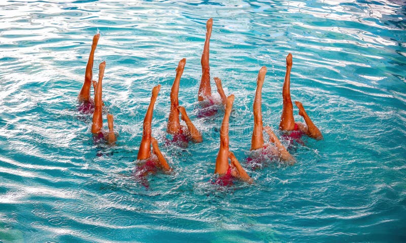Synchronized Swimmers Perform an Impressive Routine in a Bright Blue ...
