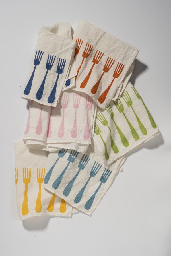 Group of Table Napkins with Colorful Dining Fork Patterns Stock Image ...