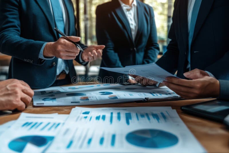 A Group is at a Table Reviewing Papers and Graphs Stock Photo - Image of session, table: 336219838