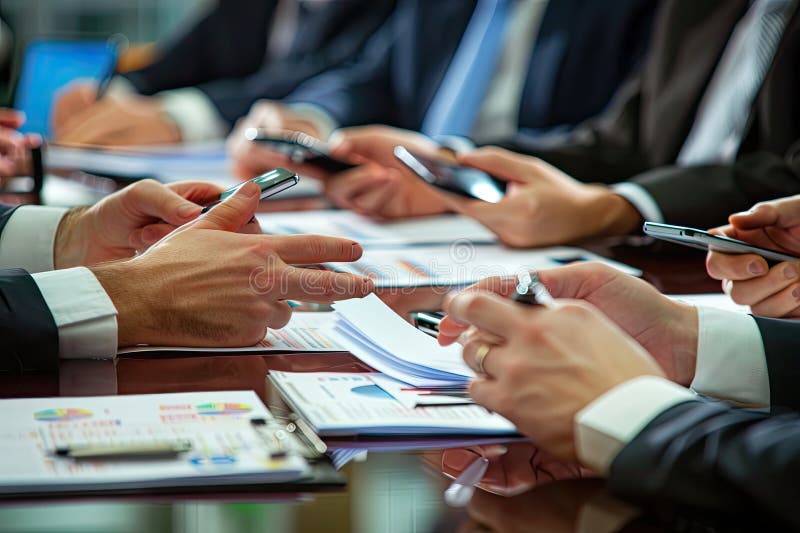 A Group is at a Table, Writing on Papers while Engaged in Tasks Stock ...