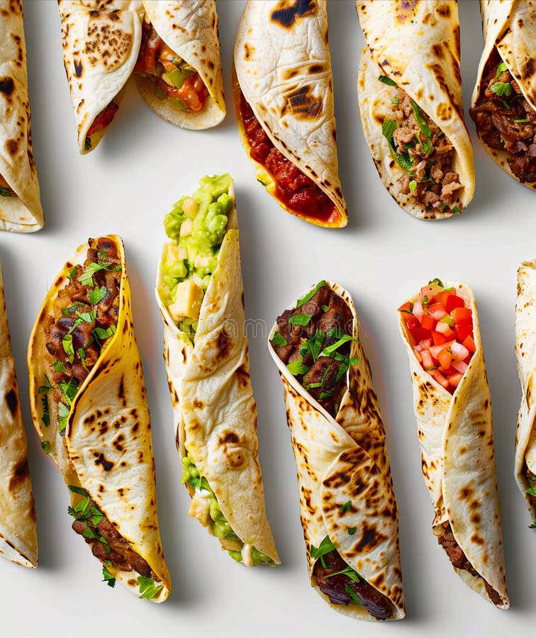 A Group of Tacos with Different Toppings Stock Image - Image of fast ...