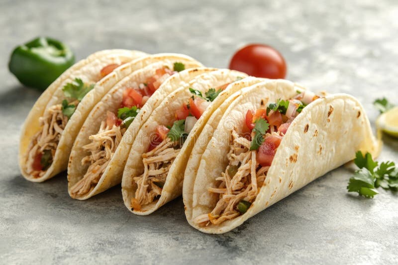 A Group of Tacos Sitting on a Table, Ready To Be Served Stock Photo ...