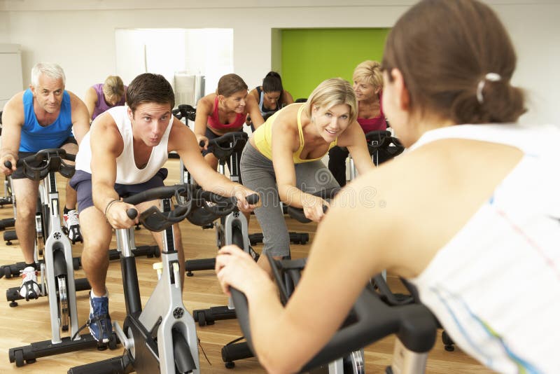 Man Cycling in Spinning Class Stock Image - Image of keeping, spinning ...