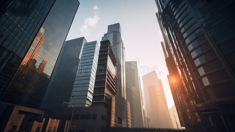 A Group of Tall Buildings in a City with the Sun Shining Stock ...