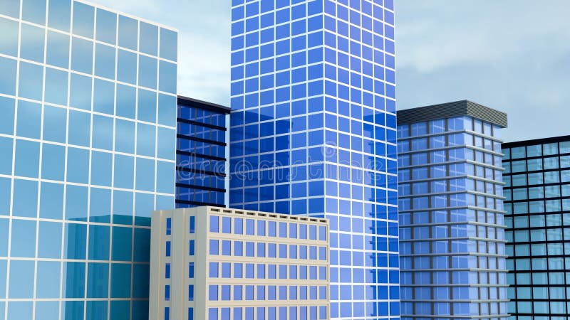 A Group of Tall, Modern, Stylized Skyscraper Buildings. Stock ...
