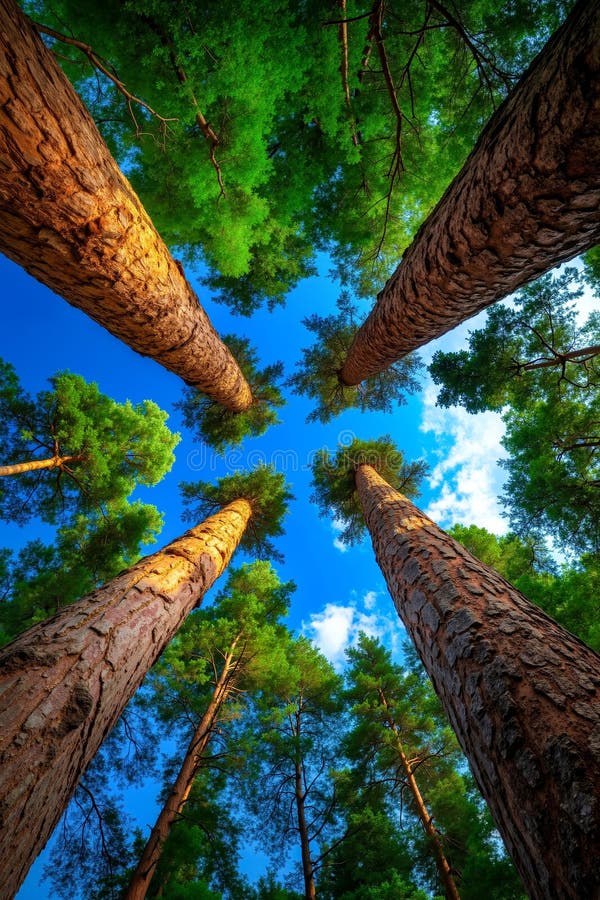 A Group of Tall Pine Trees Looking Up at the Sky Stock Image - Image of ...