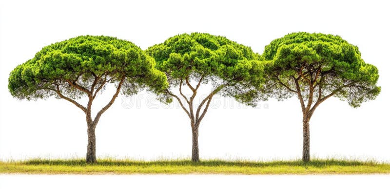Group of Tall Pine Trees Placed Individually Against a White Backdrop ...