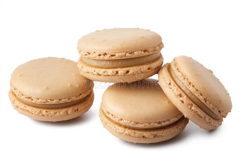 A Group of Tan Macarons with a Smooth Filling Arranged Together Stock ...