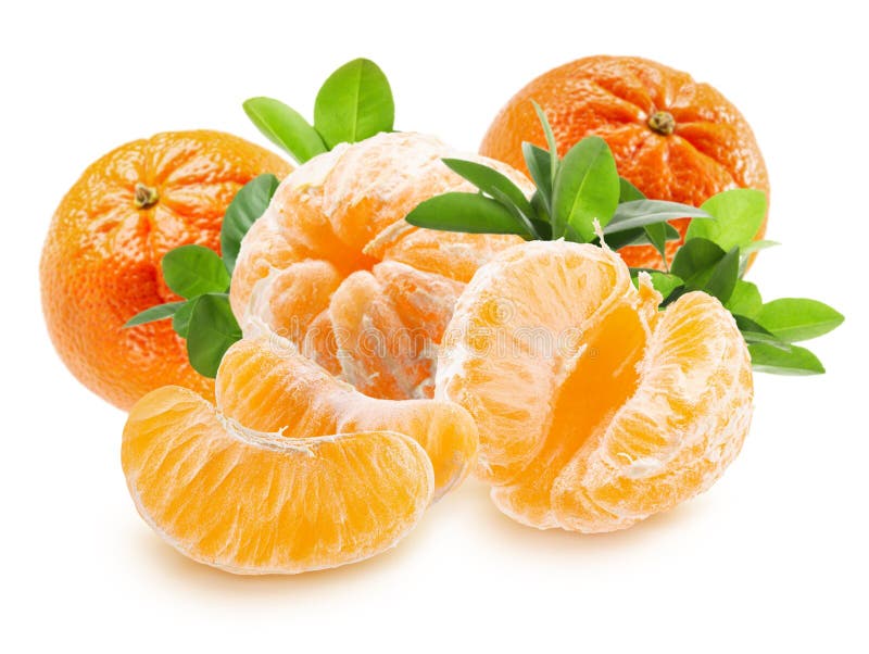 Group of Tangerine with Green Leaves Isolated on a White Background ...