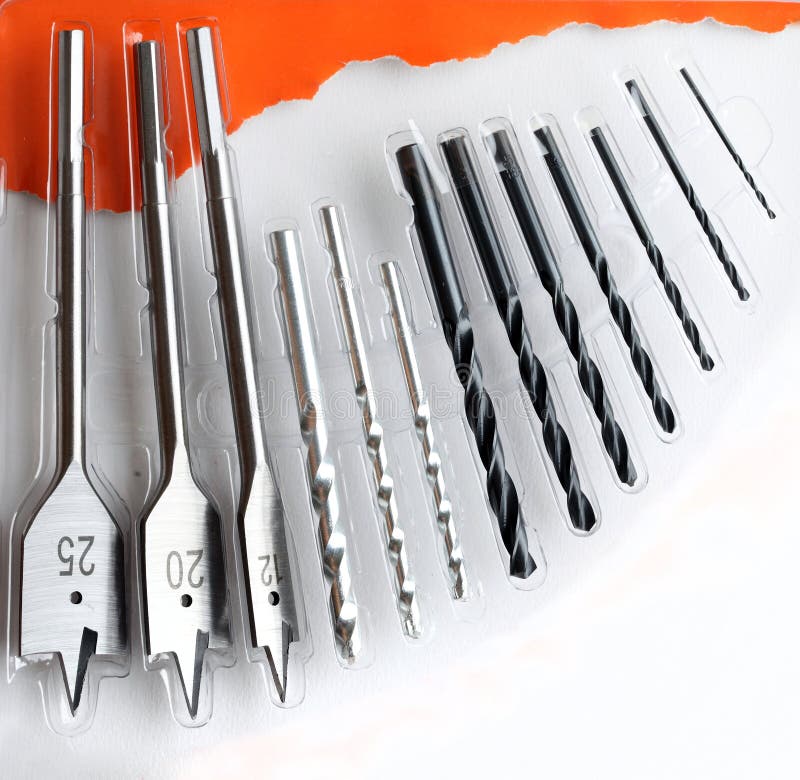 Group of Taper Drills on White and Orange Stock Image - Image of ...