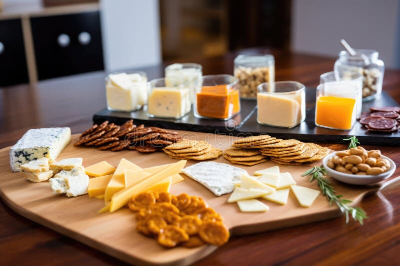 A Group Taste Testing Different Cheeses with Rye Crackers Stock ...