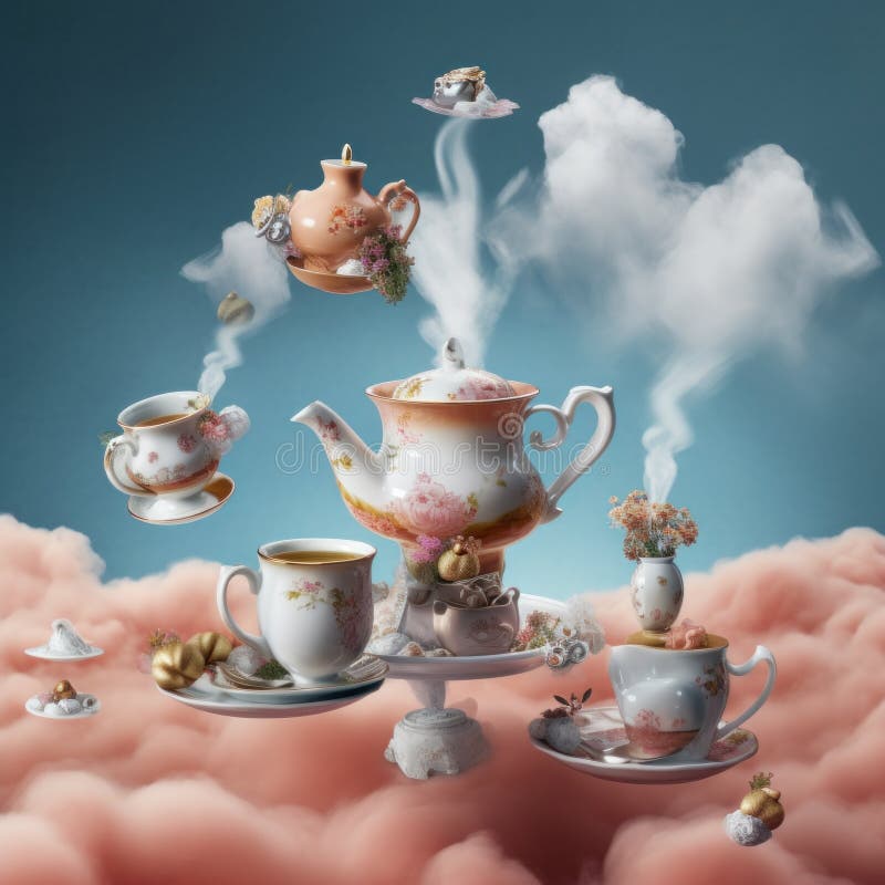 A Group of Tea Cups and Saucers on a Table. Generative AI Image. Stock ...