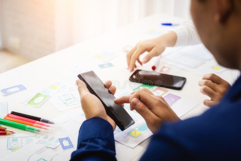 Group Teamwork Developing Designers Mobile Application Working and ...