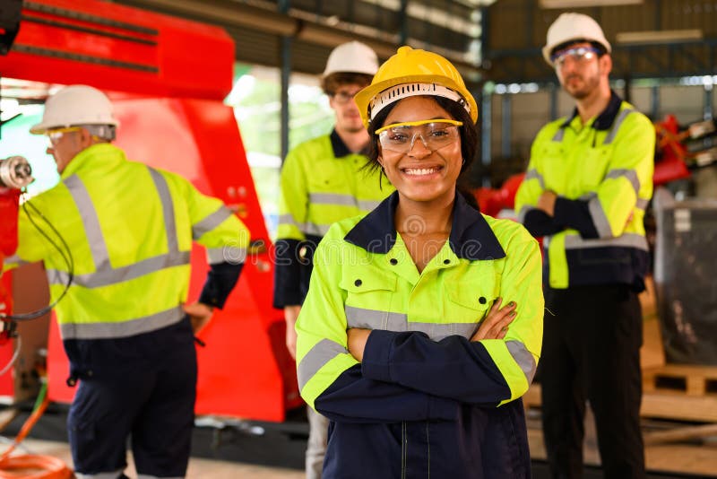 Group of Technicians Engineers Team Working at Industrial Factory Stock ...