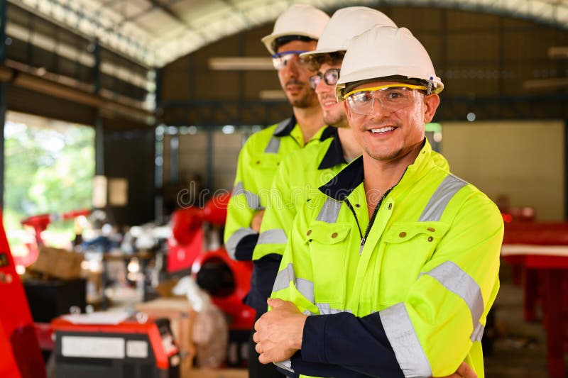 Group of Technicians Engineers Workers Posing To Camera with Smile ...