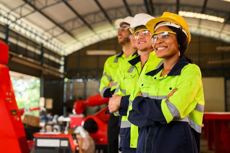 Group of Technicians Engineers Team Working at Industrial Factory Stock ...