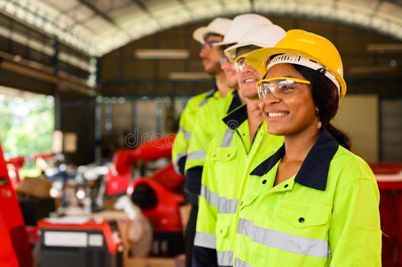 Group of Technicians Engineers Team Working at Industrial Factory Stock ...