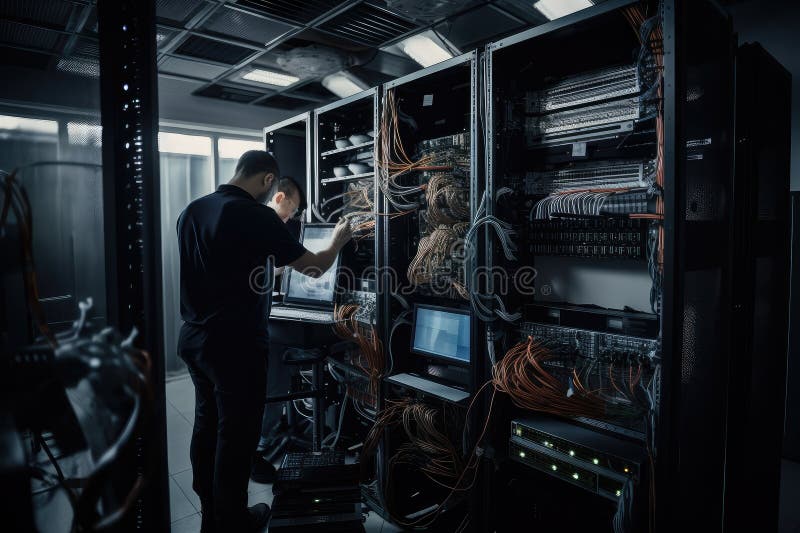 A Group of Technicians, Installing 5g Network Equipment in a High-tech ...