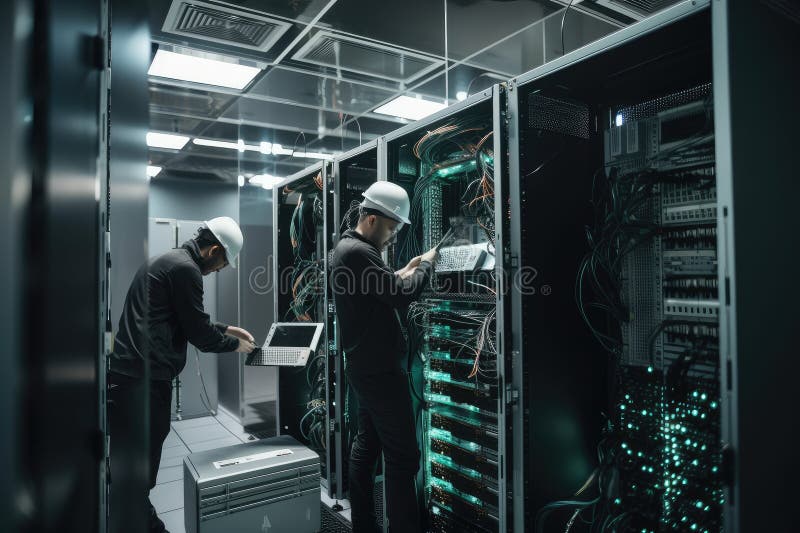 A Group of Technicians, Installing 5g Network Equipment in a High-tech ...