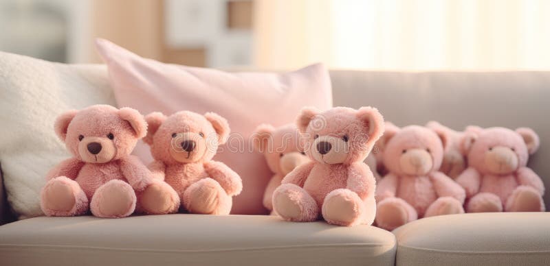 A Group of Teddy Bears Sits Arranged on a Couch Stock Illustration ...
