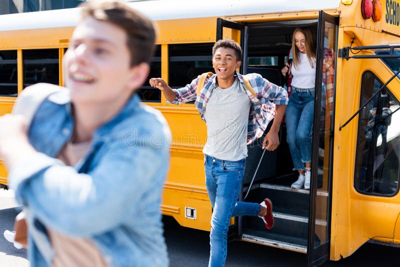Group of Teen Students Running Out of Stock Image - Image of scholars ...