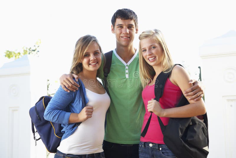 Group of Teenage Students Standing Outside Campus Building Stock Image ...