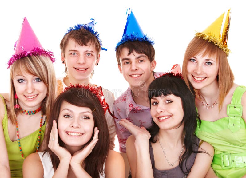 Group of Teenager in Party Hat. Stock Photo - Image of expression ...