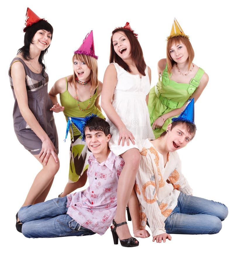 Group of Teenager in Party Hat. Stock Image - Image of laughing, male ...