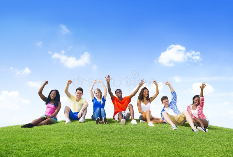 Group of Teenagers Having Fun on the Hills Stock Photo - Image of ...