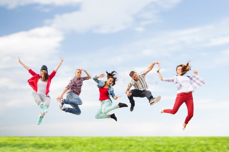 Group of teenagers jumping stock image. Image of girls - 38430883