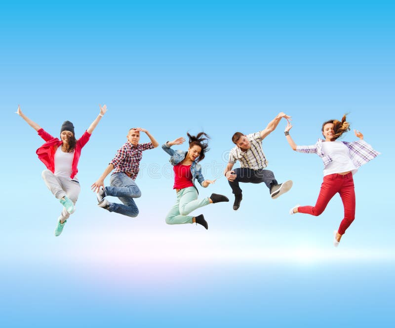 Group of teenagers jumping stock photo. Image of friends - 38442194