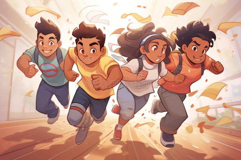 Group of Teenagers Racing Each Other Stock Illustration - Illustration ...