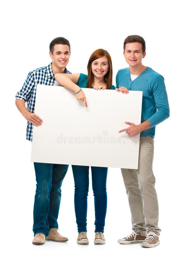 Group of Teens with a Banner Stock Photo - Image of people, casual ...