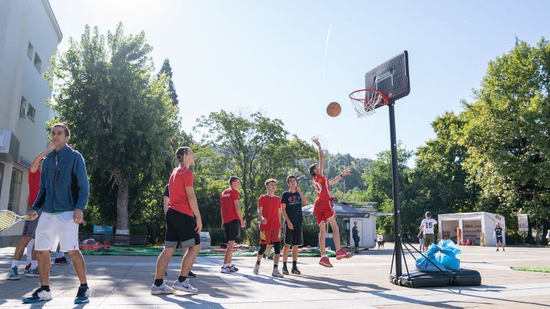 Group of Teens Playing Basketball in the Center Square of Blagoevgrad ...