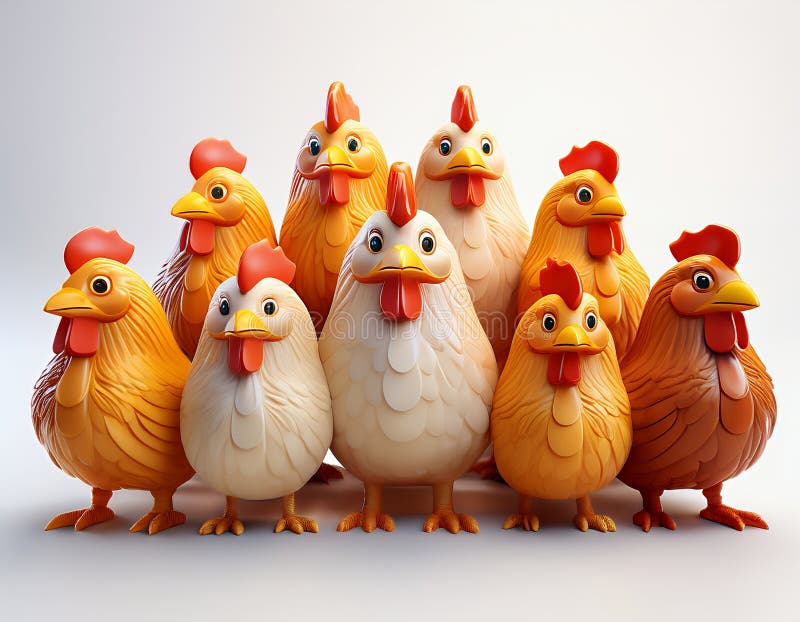 Ten Cute Pixelated Chickens on White Background Stock Illustration ...