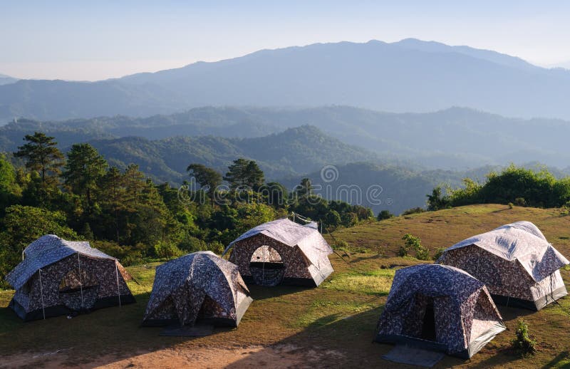 Group of Tent, Camping at Mountain Stock Photo - Image of green, blue ...