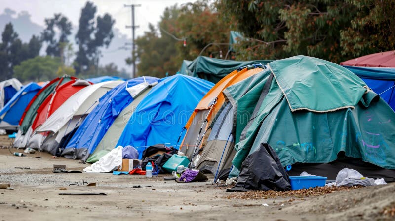 A Group of Tents are Lined Up on the Side of the Road Stock Image ...