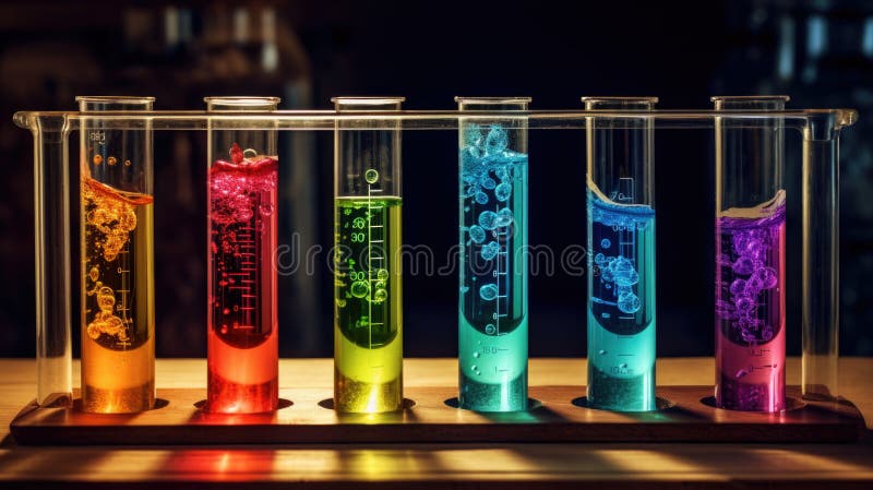 Group of Test Tubes with a Colored Reagents in a Rack Stock ...