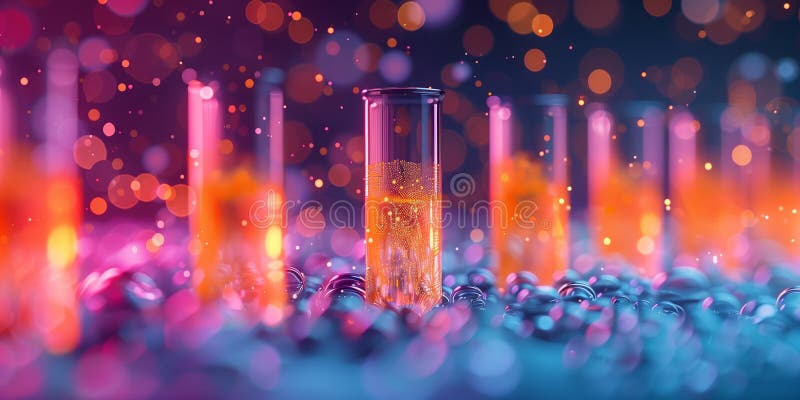 A Group of Test Tubes Filled with Orange Liquid, Set in a Science ...