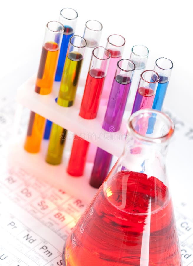 Group of Test Tubes and Flask Stock Photo - Image of table, reagent ...