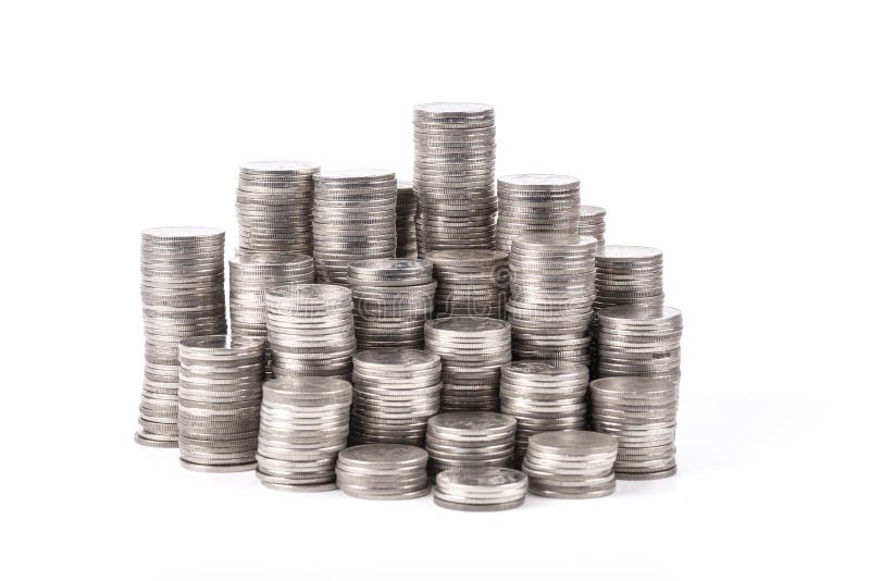 A Group of Thai 1 Baht Silver Coin Stack in Vertical Stock Image ...