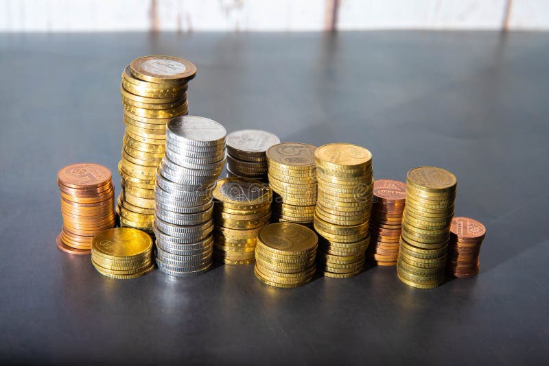 A Group of Thai 1 Baht Silver Coint Stack on Cement Floor. Stock Image ...