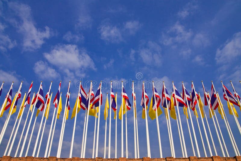 Group of Thai flag pillars stock photo. Image of background - 12265742