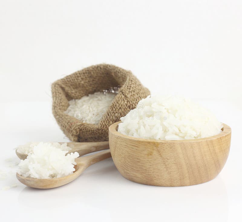 Group of Thai Jusmine Rice - Raw and Cooked Rice Stock Image - Image of ...