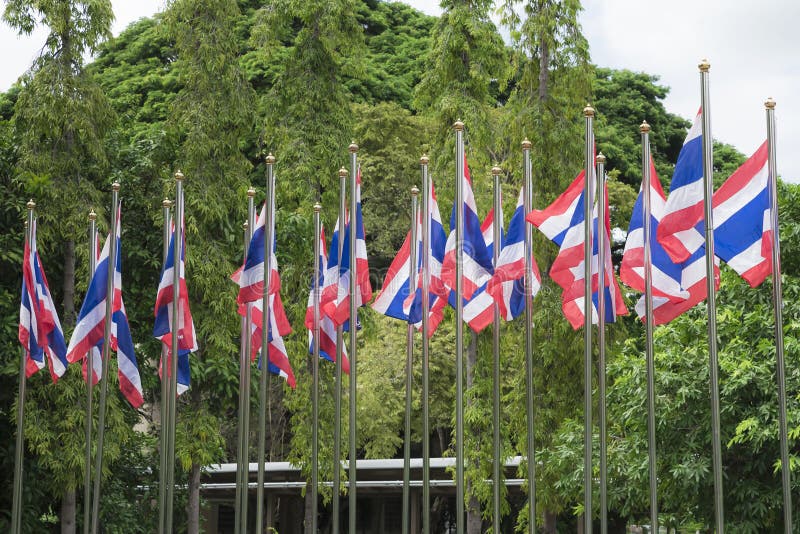 Many Thai Flags in the Park Stock Photo - Image of memorial, thailand ...