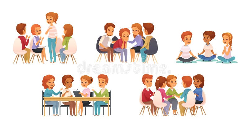 Group Therapy Cartoon Icon Set Stock Vector - Illustration of female ...