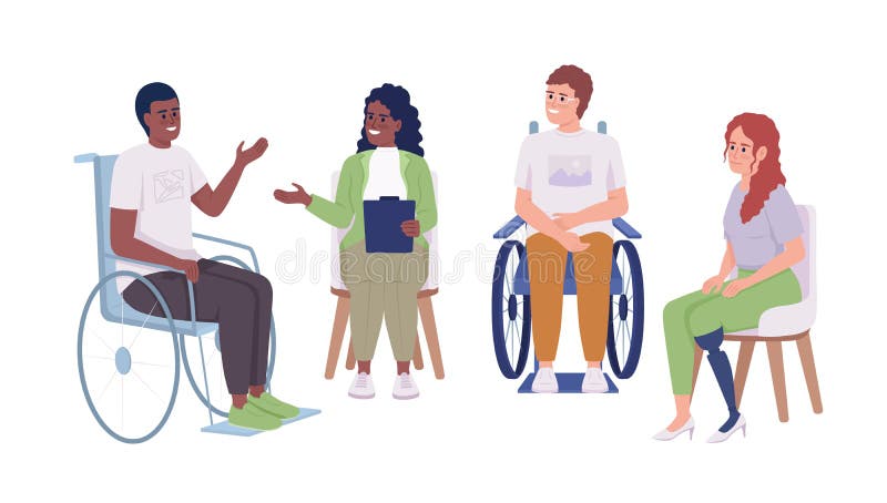 Group Therapy for Disabled Patients Semi Flat Color Vector Characters ...