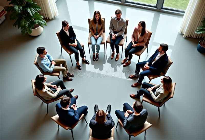 Group Therapy or Training Session with Participants Sitting in Chairs ...
