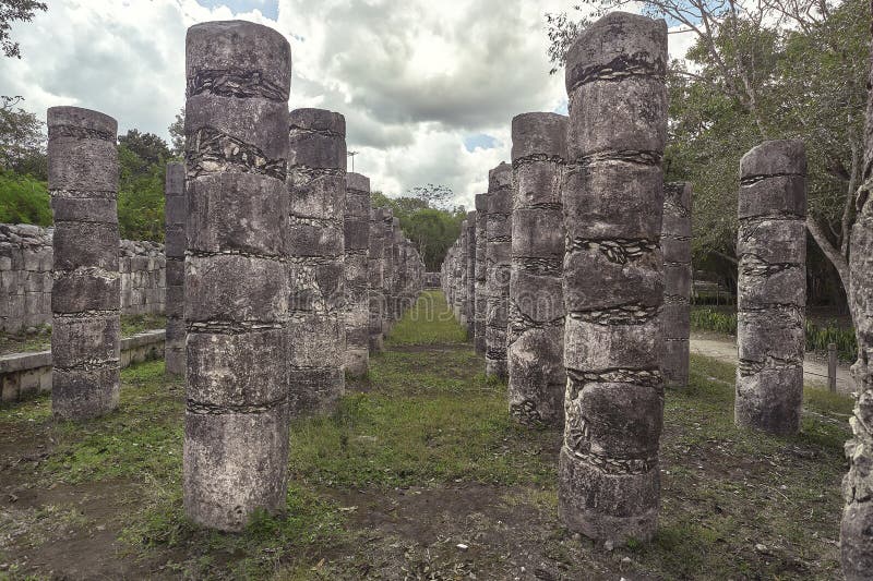 Group of Thousand Columns at Chichen Itza Mayan Ruins in Mexico Showing ...